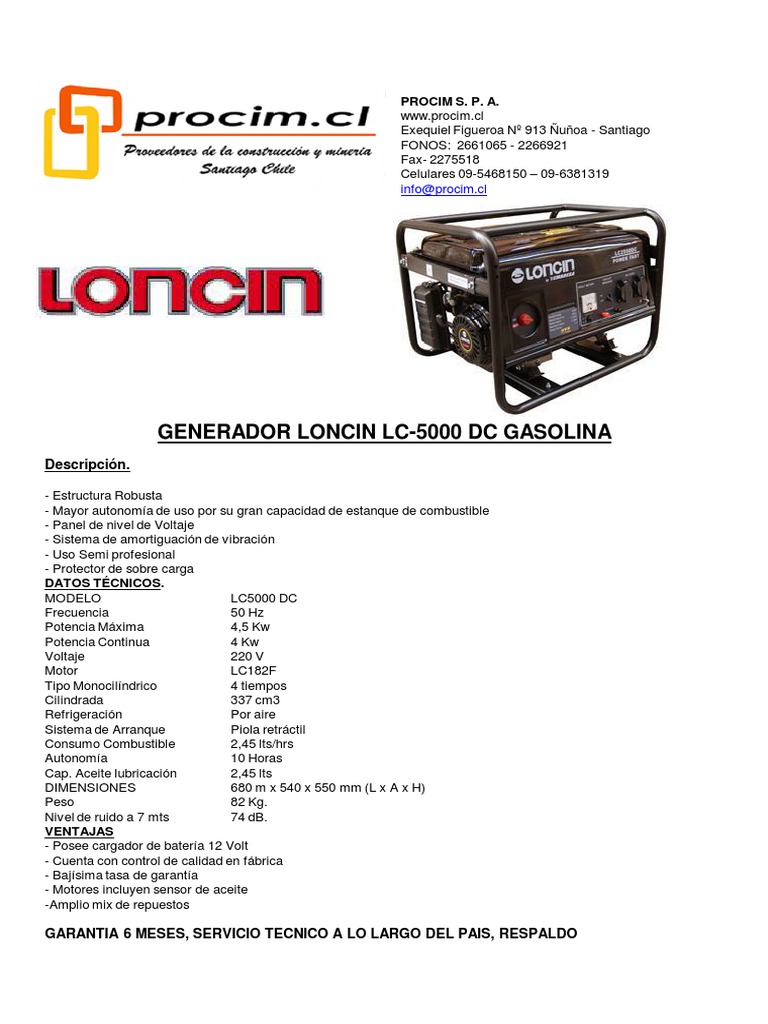 Generador Electrico Loncin Lc-5000 Gasolina P-Manual-0-1 | PDF | Coche | Tecnología de vehículos
