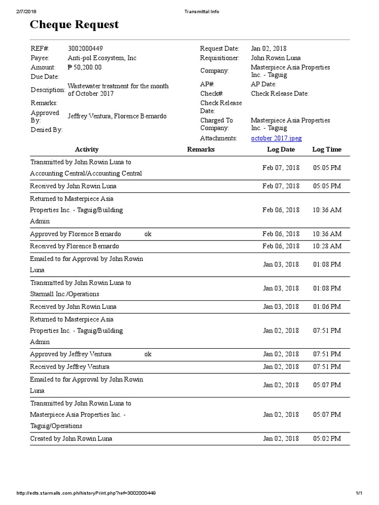 Transmittal Info2 | PDF | Collecting | Cheque