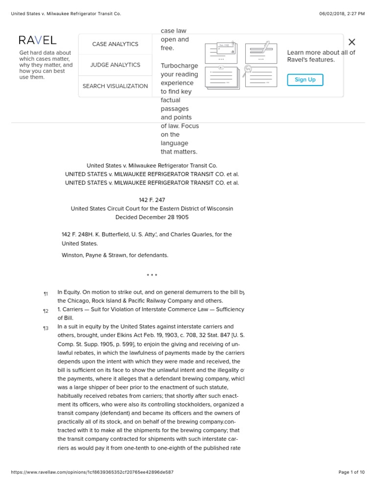 US v Milwaukee Refrigerator Transit Co Anti-Rebate Case | PDF | Common ...