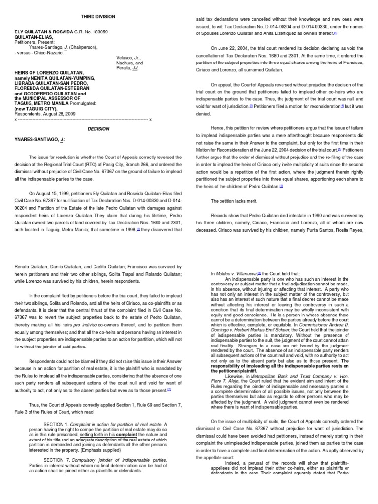 Quilatan Vs Heirs of Lorenzo Quilatan | PDF | Joinder | Lawsuit