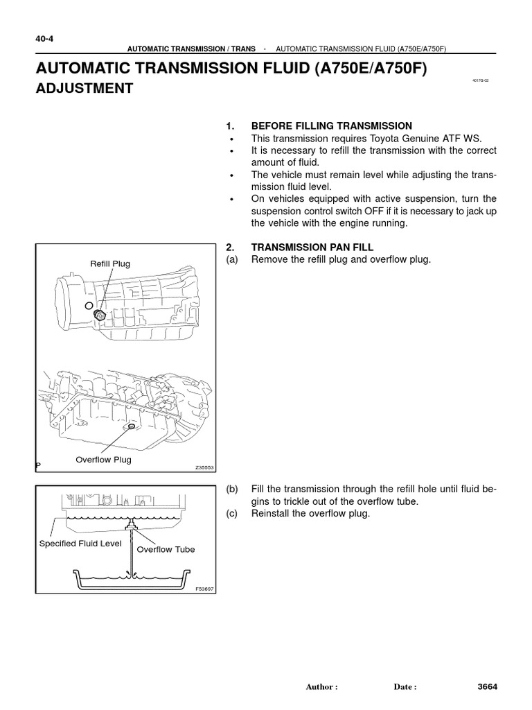 Automatic Transmission Fluid (A750E/A750F) : Adjustment | PDF ...