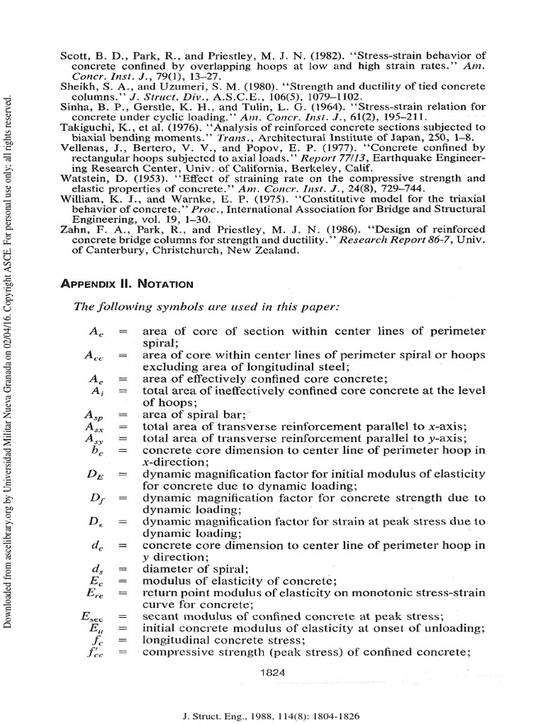 Appendix Ii. Notation: J. Struct. Eng., 1988, 114 (8) : 1804-1826 | PDF ...