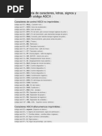 Lista Completa de Caracteres Del Código ASCI | PDF | Ascii | Comillas