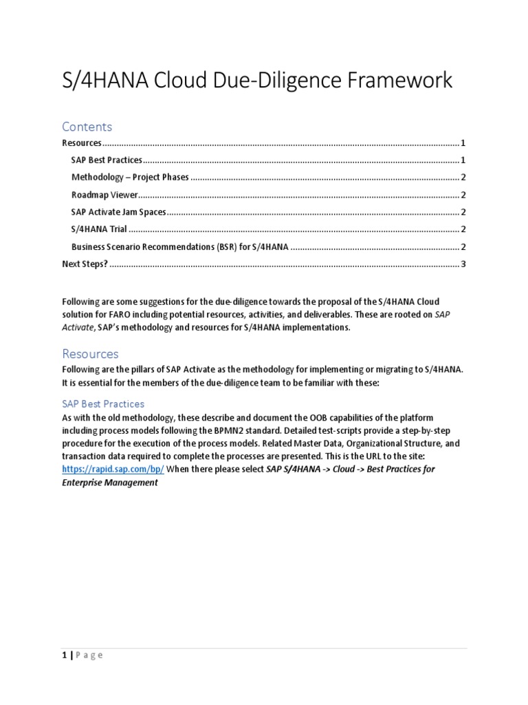 S4HANA Due Diligence | PDF | Cloud Computing | Due Diligence