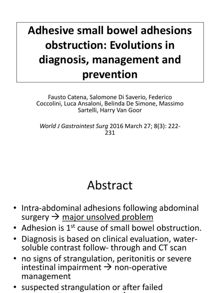Adhesive Small Bowel Adhesions Obstruction: Evolutions in Diagnosis ...