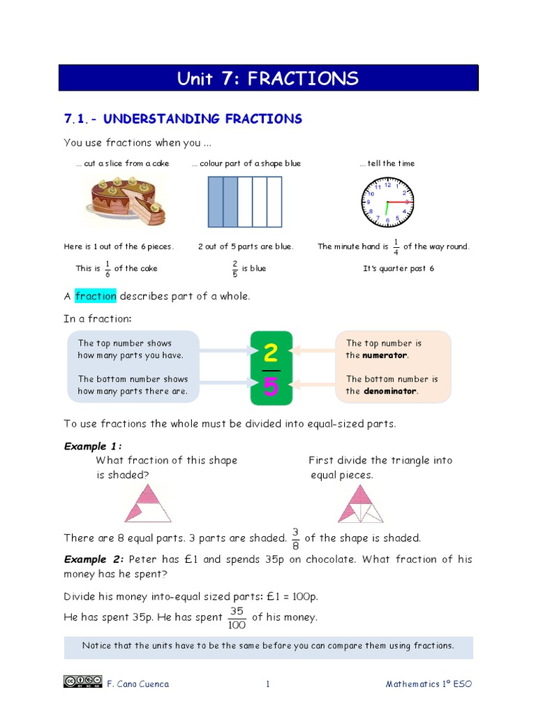 Unit 7: Fractions | PDF | Decimal | Fraction (Mathematics)