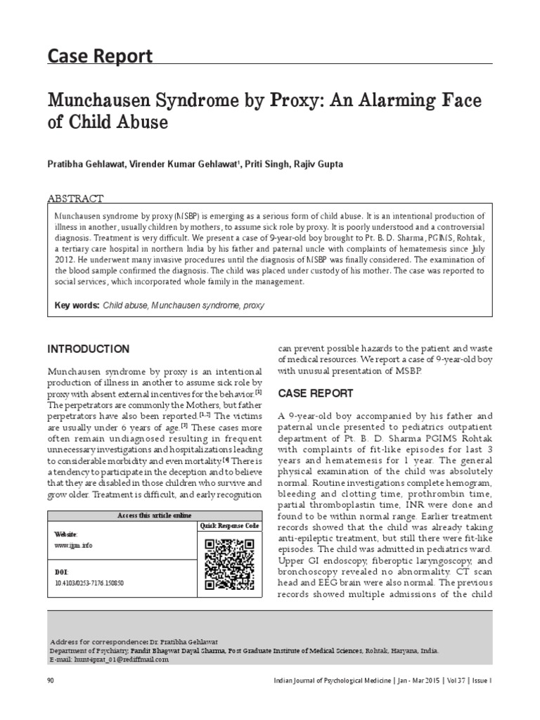 Case Report: Munchausen Syndrome by Proxy: An Alarming Face of Child ...