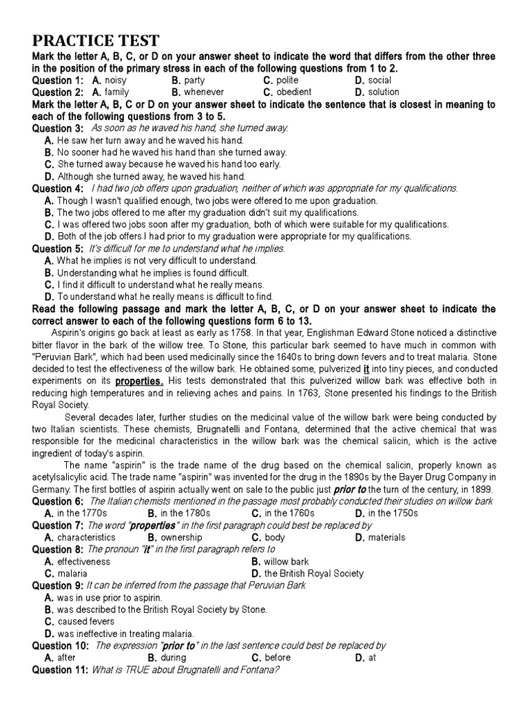 Practice Test | PDF | Alzheimer's Disease | Yin And Yang