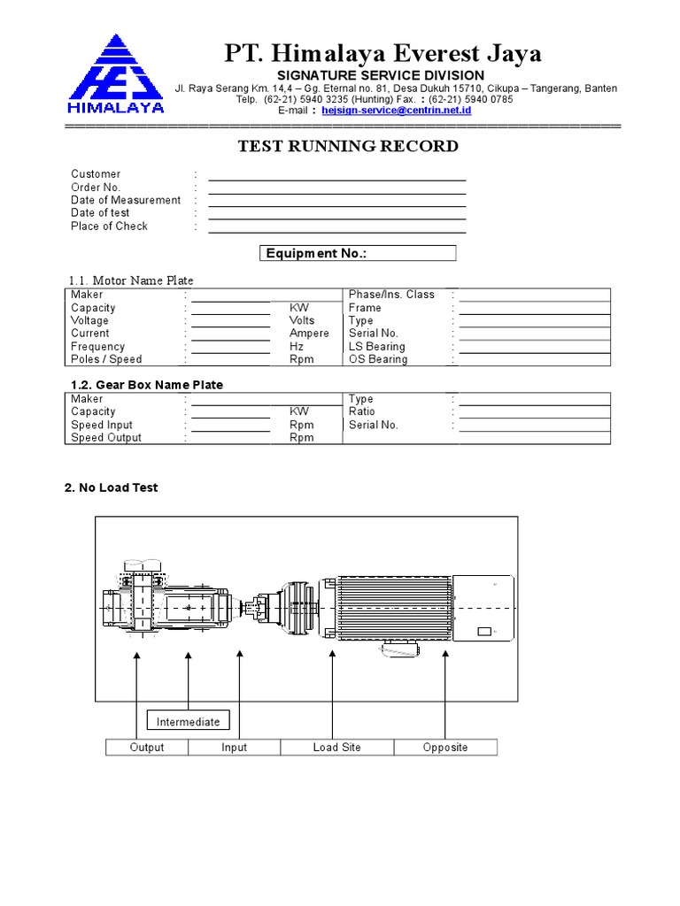 Form Test Running Motor+gearbox | PDF