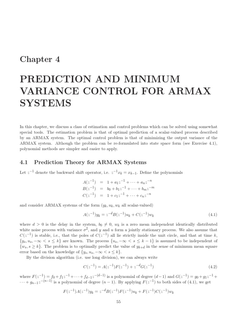 Prediction and Minimum Variance Control For Armax Systems | PDF ...