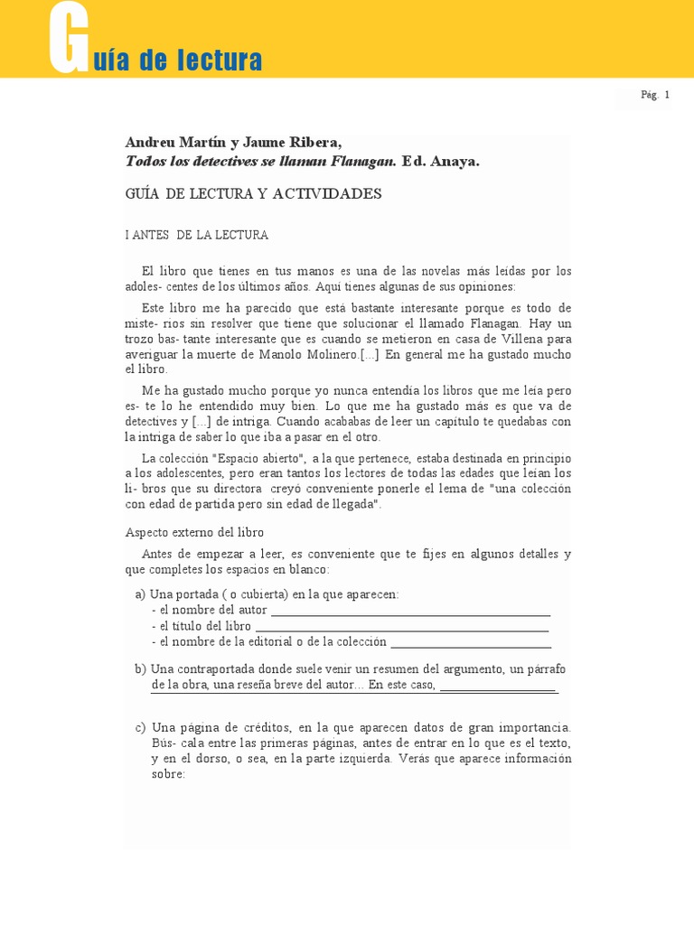 Guía de Lectura: Detectives Flanagan | PDF | Lectura (proceso) | Novelas