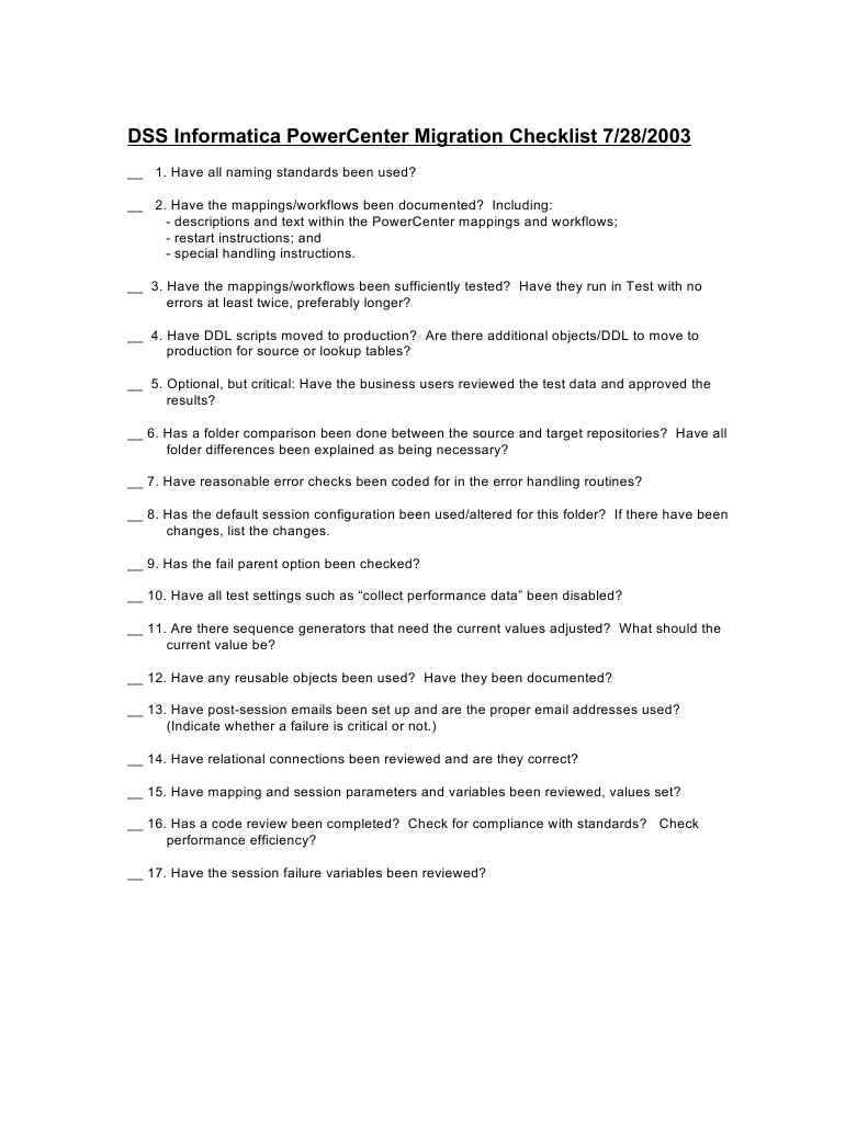 PowerCenter Migration Checklist | PDF | Computer Programming | Areas Of Computer Science