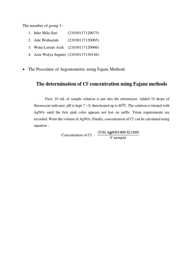 The Determination of CL Concentration Using Fajans Methods | PDF