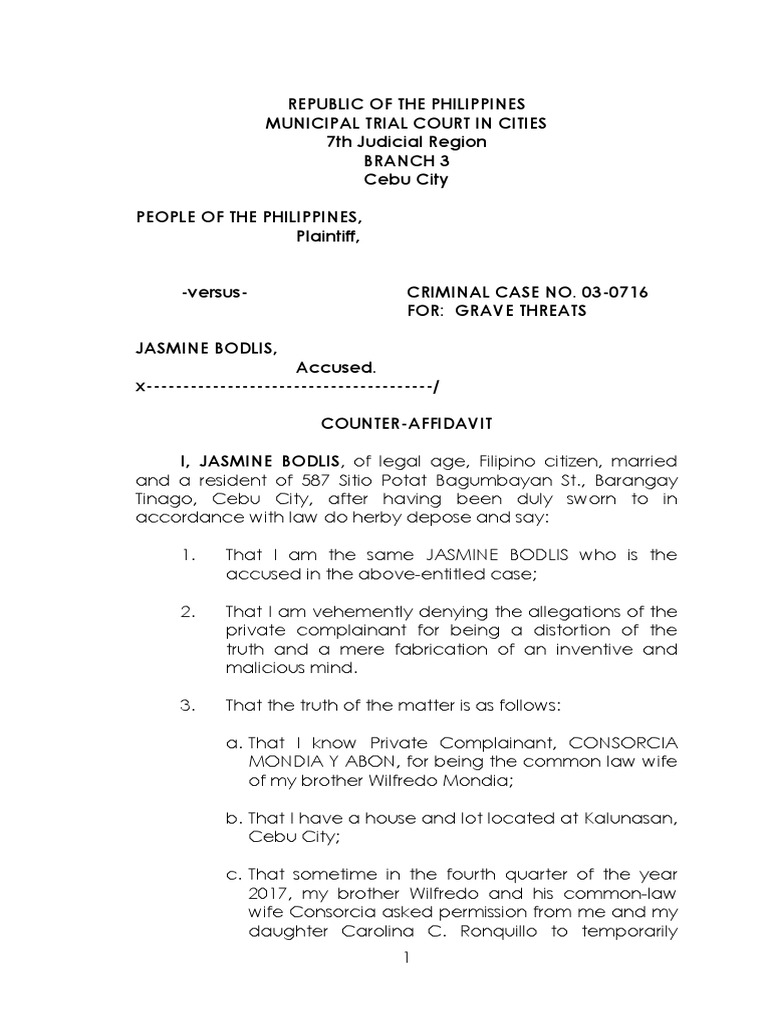 Counter Affidavit | PDF | Affidavit | Virtue