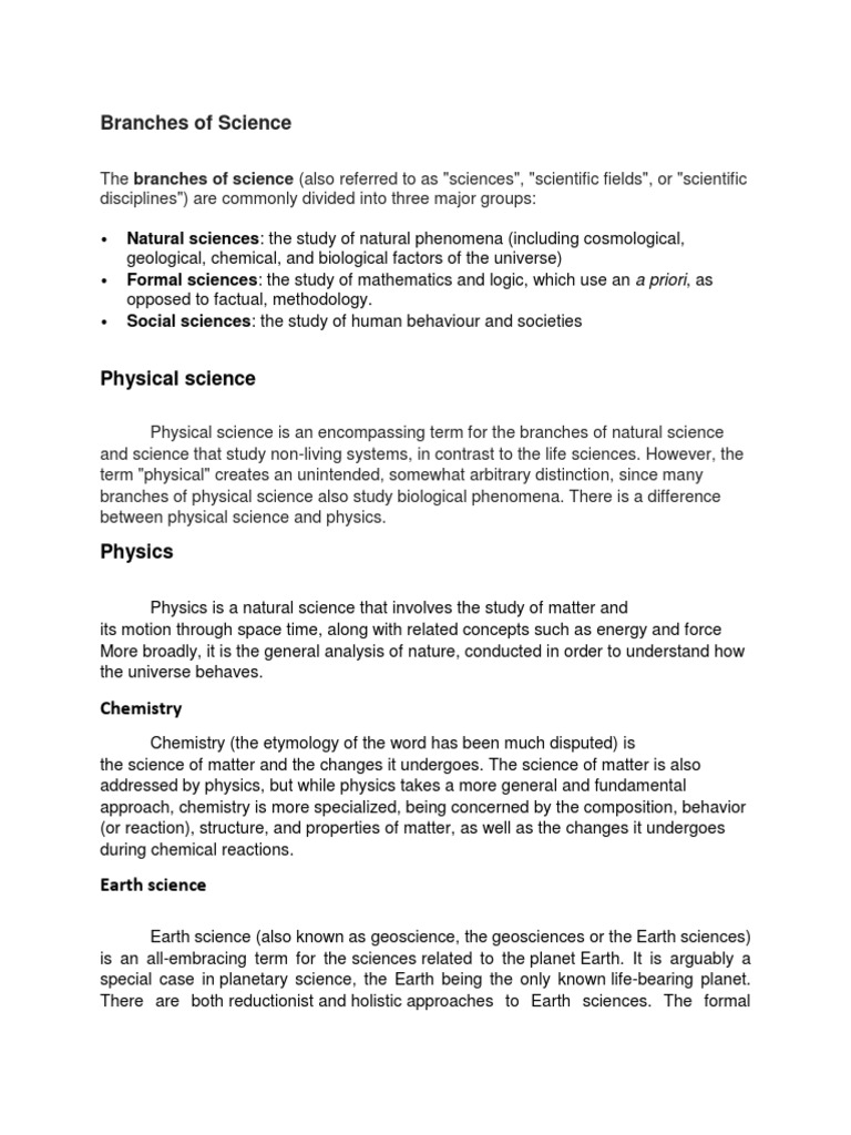 Branches of Science | PDF | Science And Technology | Science