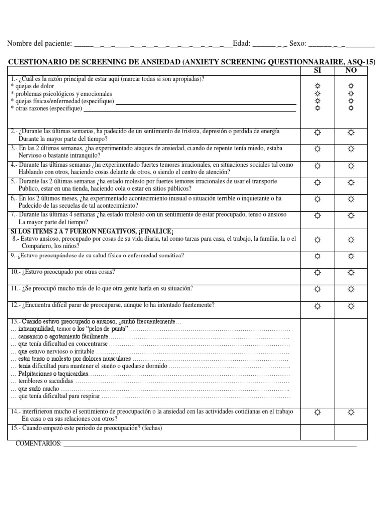 Cuestionario de Screening de Ansiedad | PDF | Ansiedad | Trastorno de ...