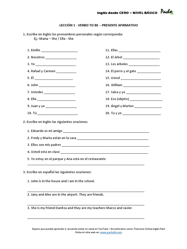 Lección 1 - Pronombres Personales y Verbo To Be. | PDF