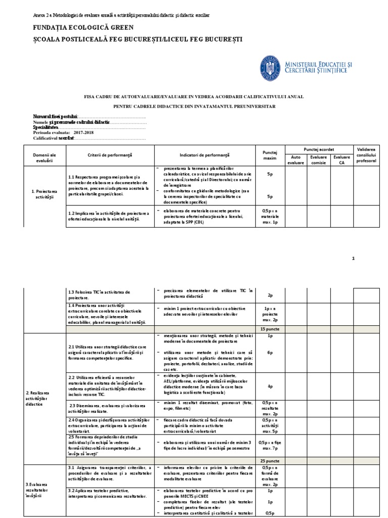 Fisa de Autoevaluare 2017-2018 | PDF