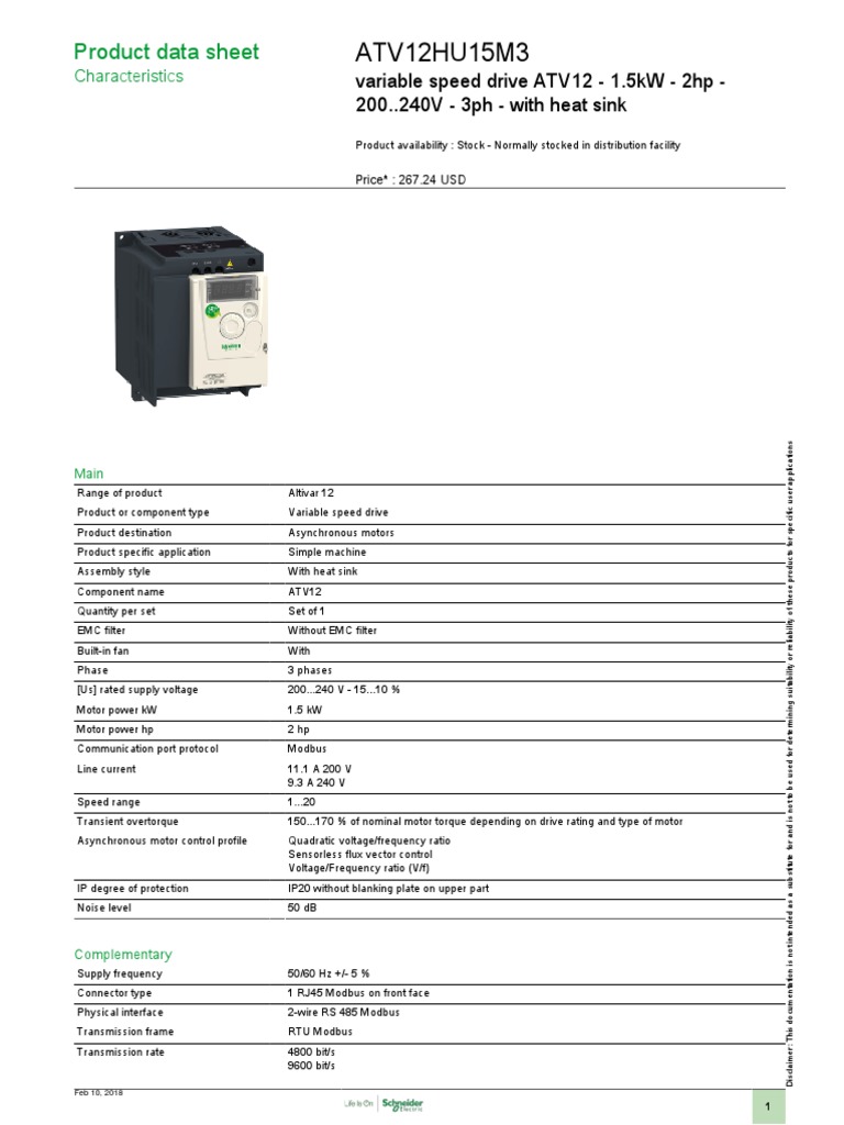 Altivar 12 Variable Frequency Drives VFD - ATV12HU15M3 | PDF | Relay ...