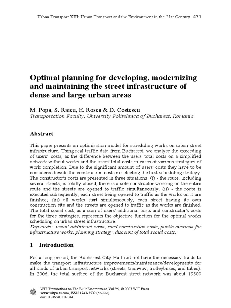 Optimal Planning For Developing, Modernizing and Maintaining The Street ...