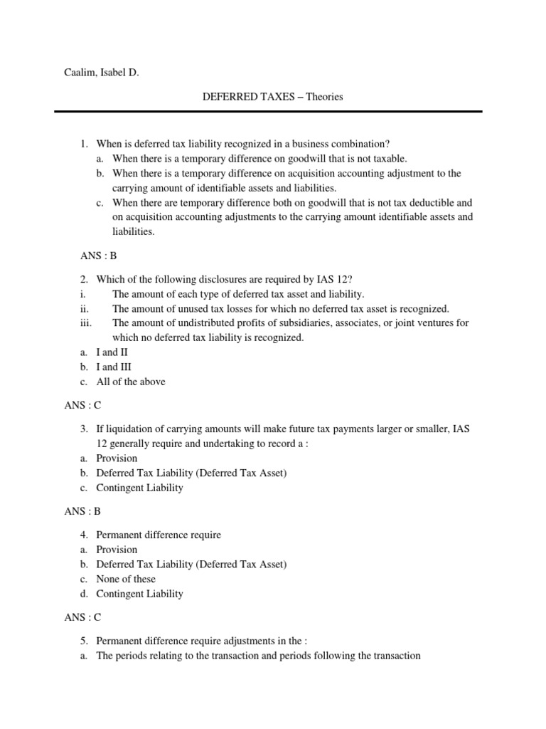 Deferred Taxes - Recognition, Measurement and Disclosure | PDF ...