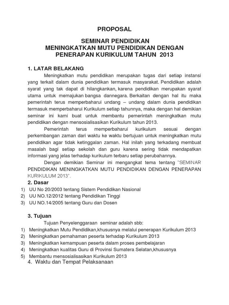 Proposal Seminar Pendidikan 2013 | PDF