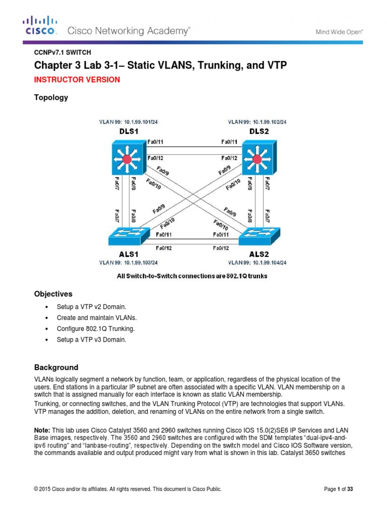 Ccnpv7.1 Switch Lab3-1 Vlan-trunk-Vtp Instructor | PDF | Network Switch ...