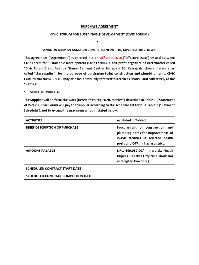 Purchase Agreement | PDF | Indemnity | Private Law