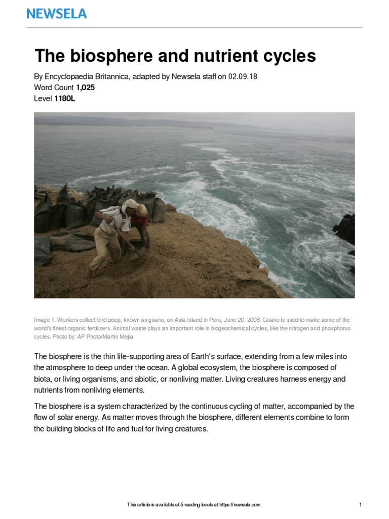 Biosphere and Nutrient Cycle WebQuest NEWSELA - AGRICULTURE SCIENCE ...