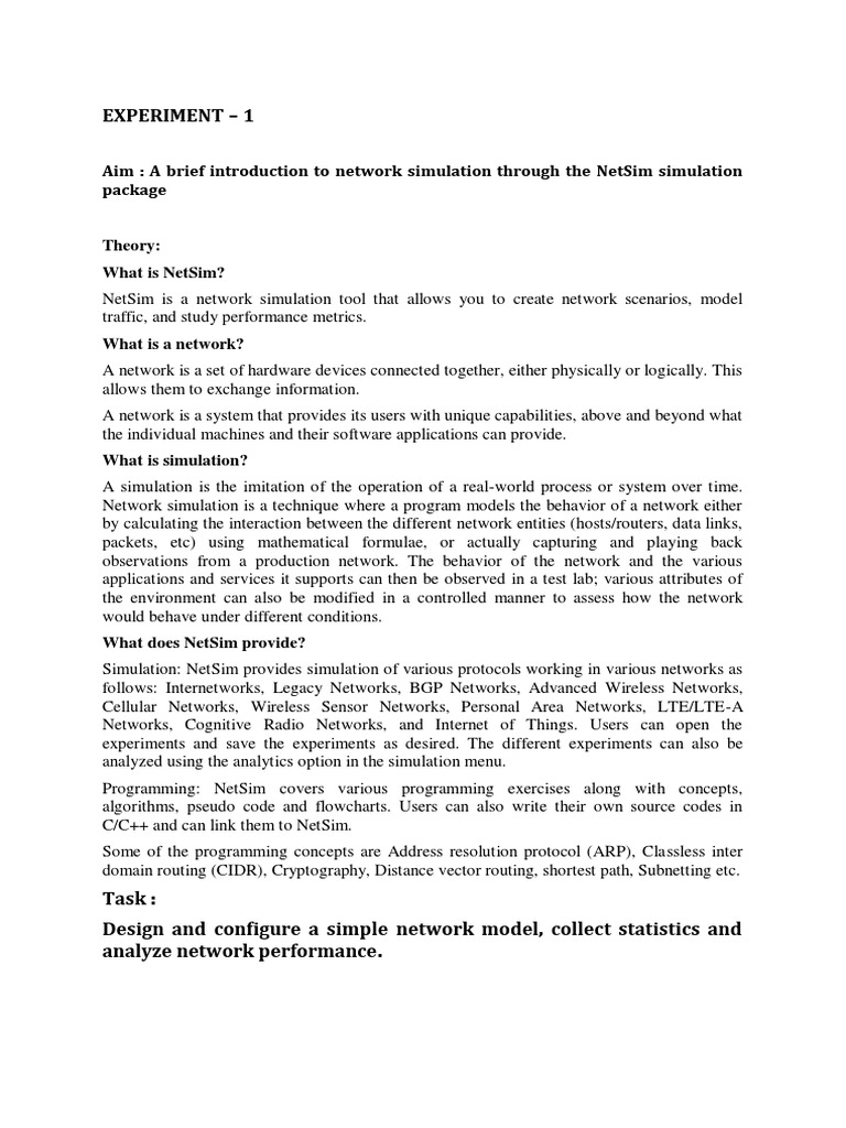 Experiment - 1: Aim: A Brief Introduction To Network Simulation Through The Netsim Simulation ...