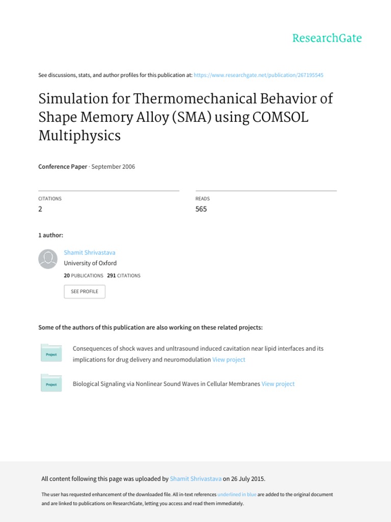 Simulation For Thermomechanical Behavior of Shape 1 | PDF | Shape Memory Alloy | Thermal Expansion