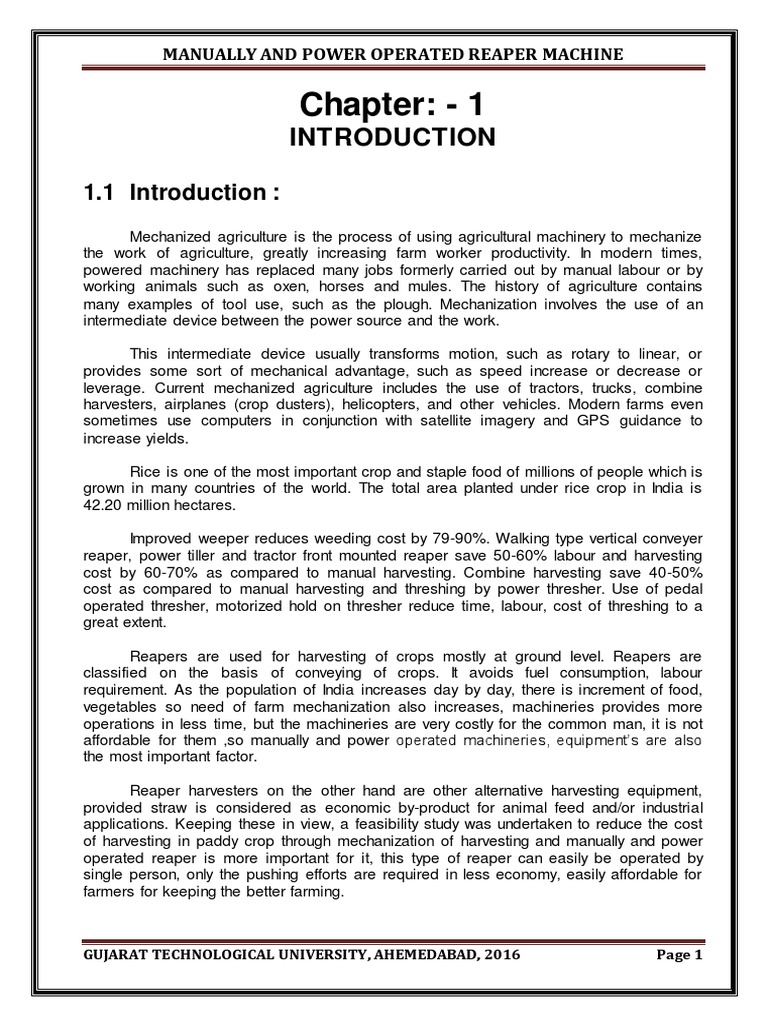 Chapter: - 1: Manually and Power Operated Reaper Machine | PDF ...