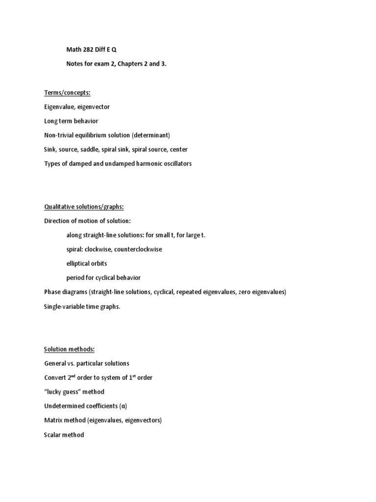 Diff Eq Exam 2 Study Guide | PDF