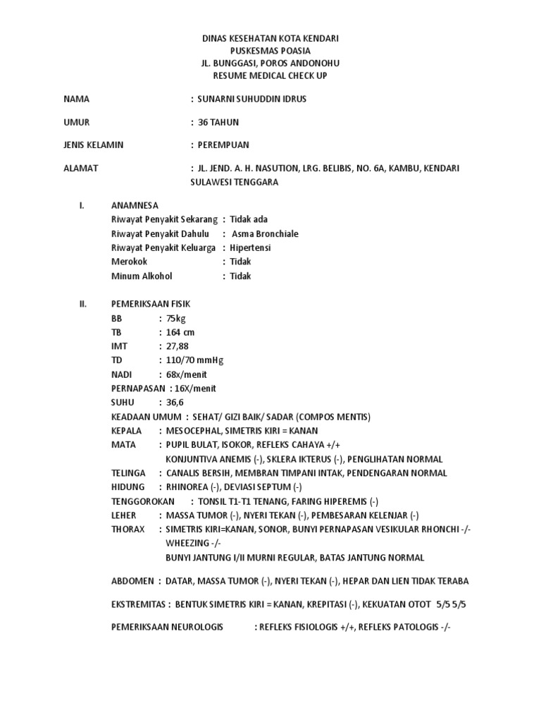Resume Medical Check Up | PDF | Kesehatan Holistik