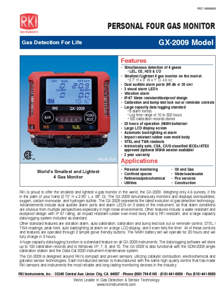 Personal Four Gas Monitor: GX-2009 Model | PDF | Battery Charger | Computer Monitor