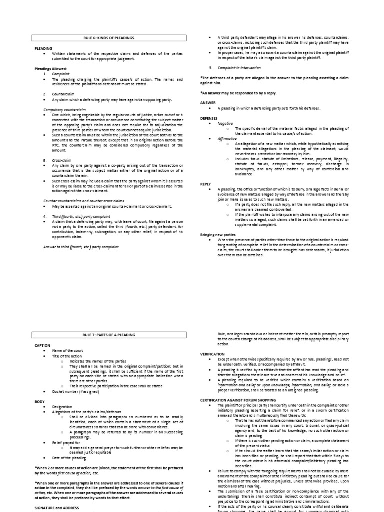 Rule 6: Kinds of Pleadings Pleading: Complaint Complaint-In-Intervention | PDF | Pleading ...