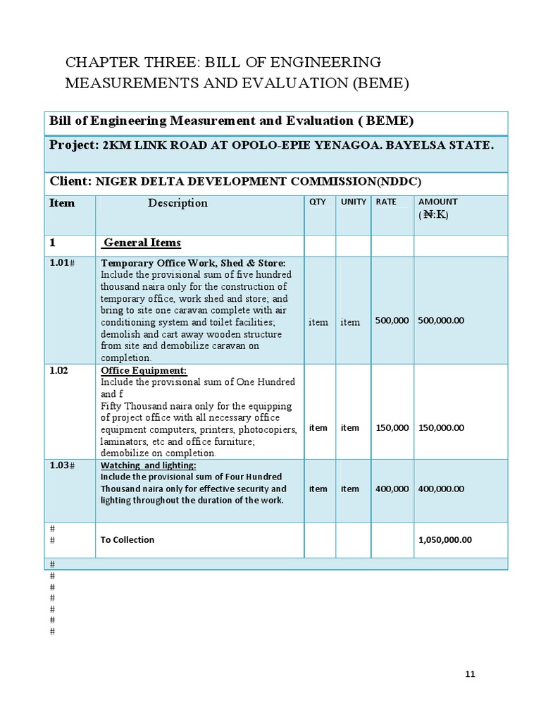 Chapter Three: Bill of Engineering Measurements and Evaluation (Beme ...
