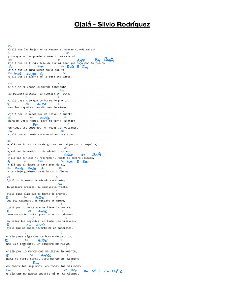Ojalá Silvio Rodriguez Letra y Acordes | PDF