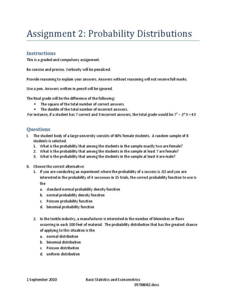 Assignment 2 | PDF | Probability Distribution | Random Variable