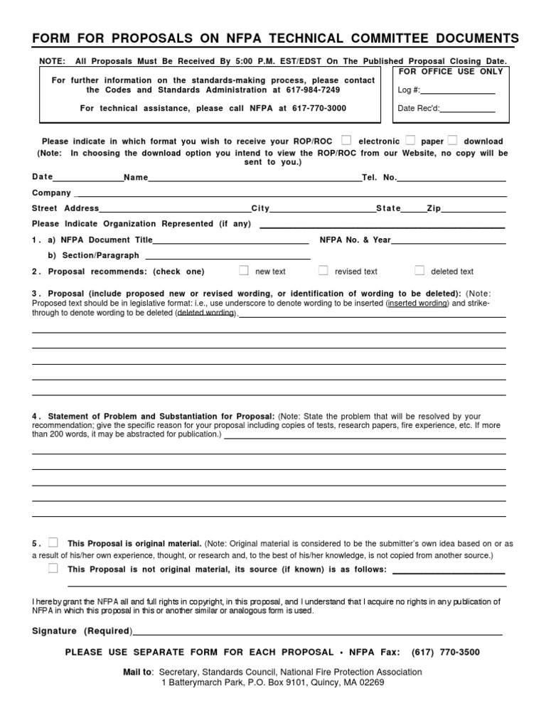 Form For Proposals On Nfpa Technical Committee Documents | PDF | Business
