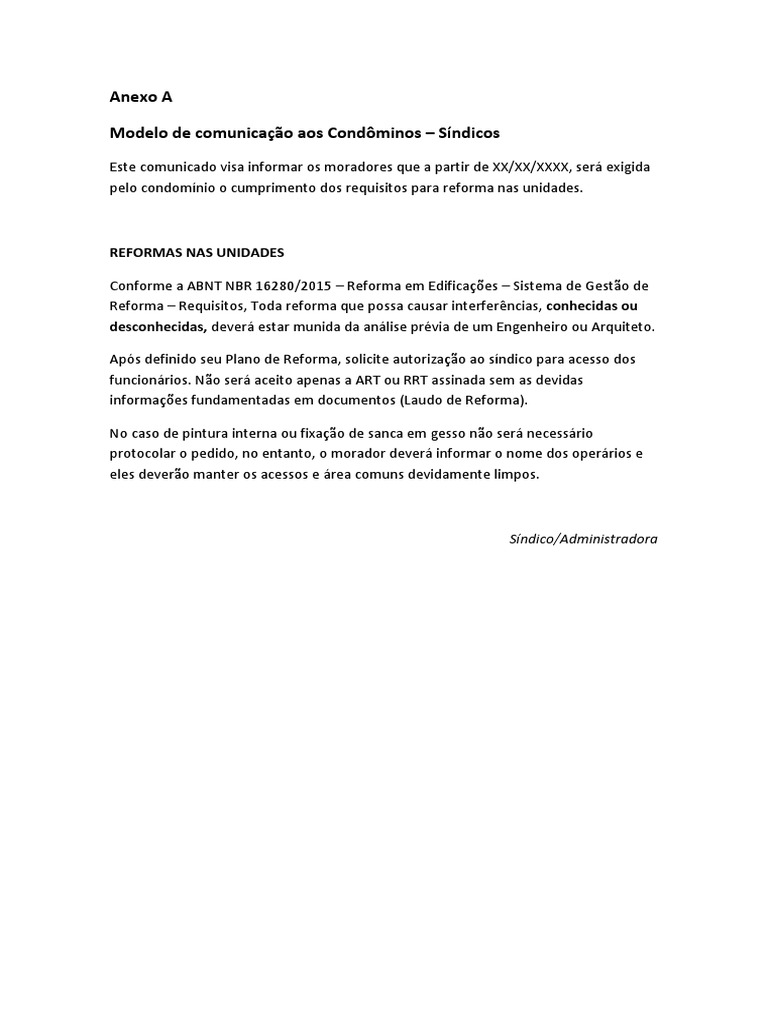 Modelo de Comunicado Aos Condominos - Síndico | PDF | Tecnologia e Engenharia