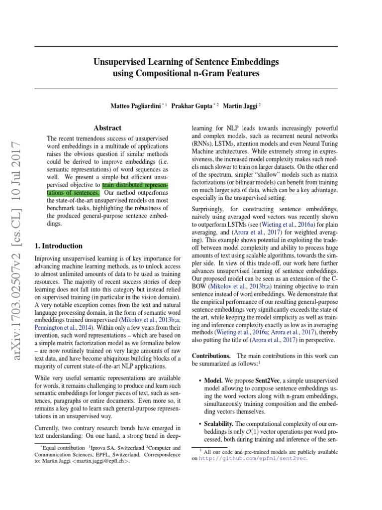 Unsupervised Learning of Sentence Embeddings Using Compositional N-Gram Features | PDF ...