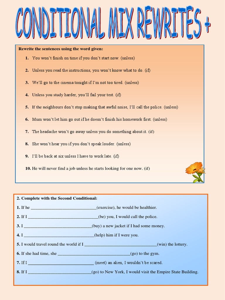 Conditional Mix Rewrites Grammar Drills Sentence Transformation ...