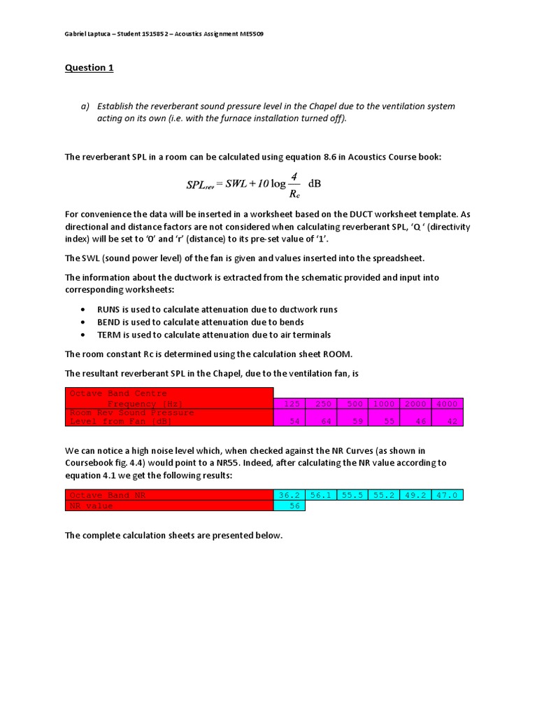 Acoustic Assignment | PDF | Duct (Flow) | Wall