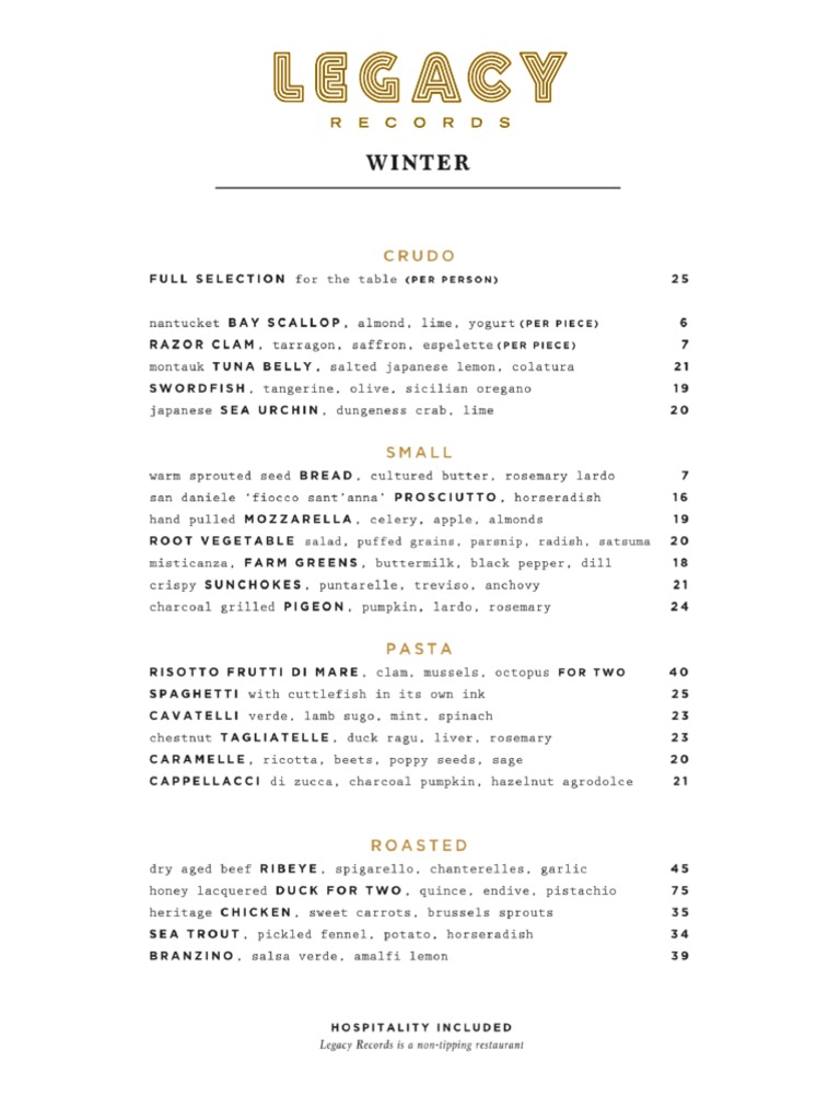 Legacy Records Menu | PDF