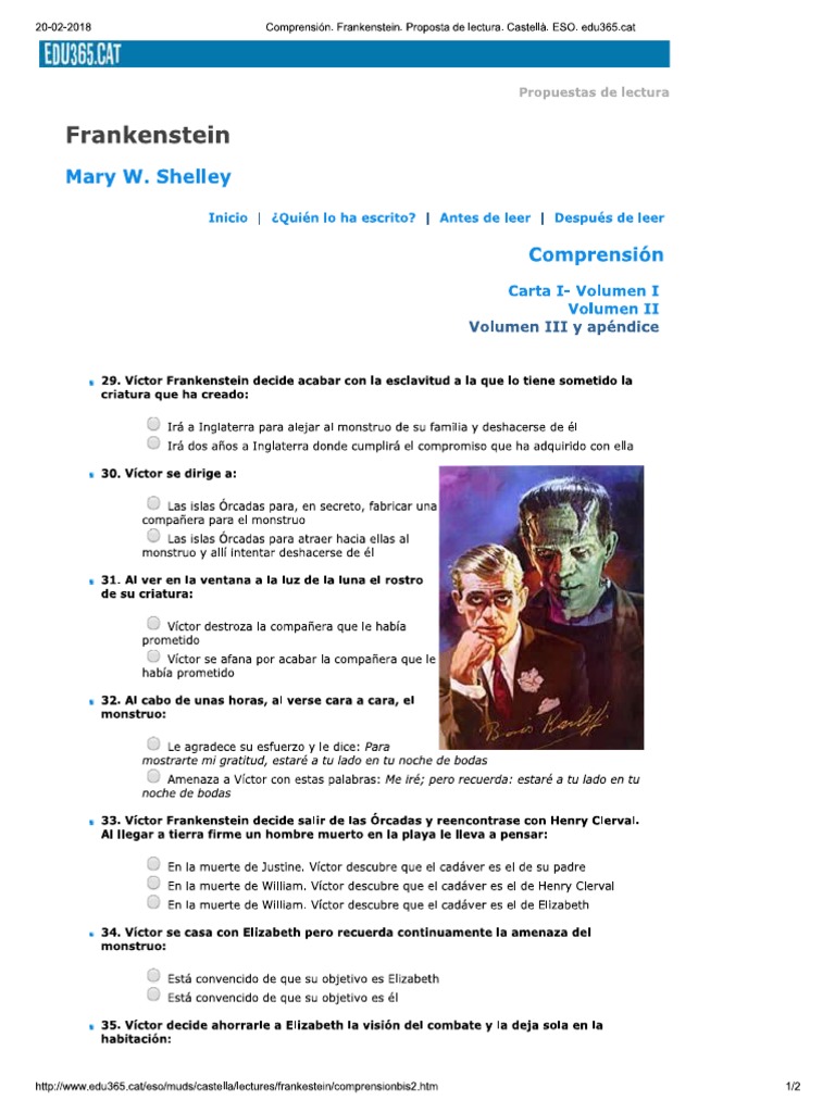 Comprensión. Frankenstein. Lectura 3 | PDF