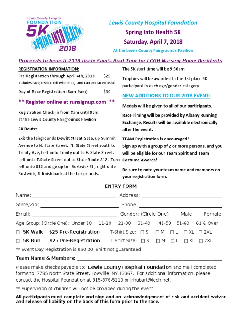 2018 Spring Into Health Registration Form | PDF | Social Institutions ...