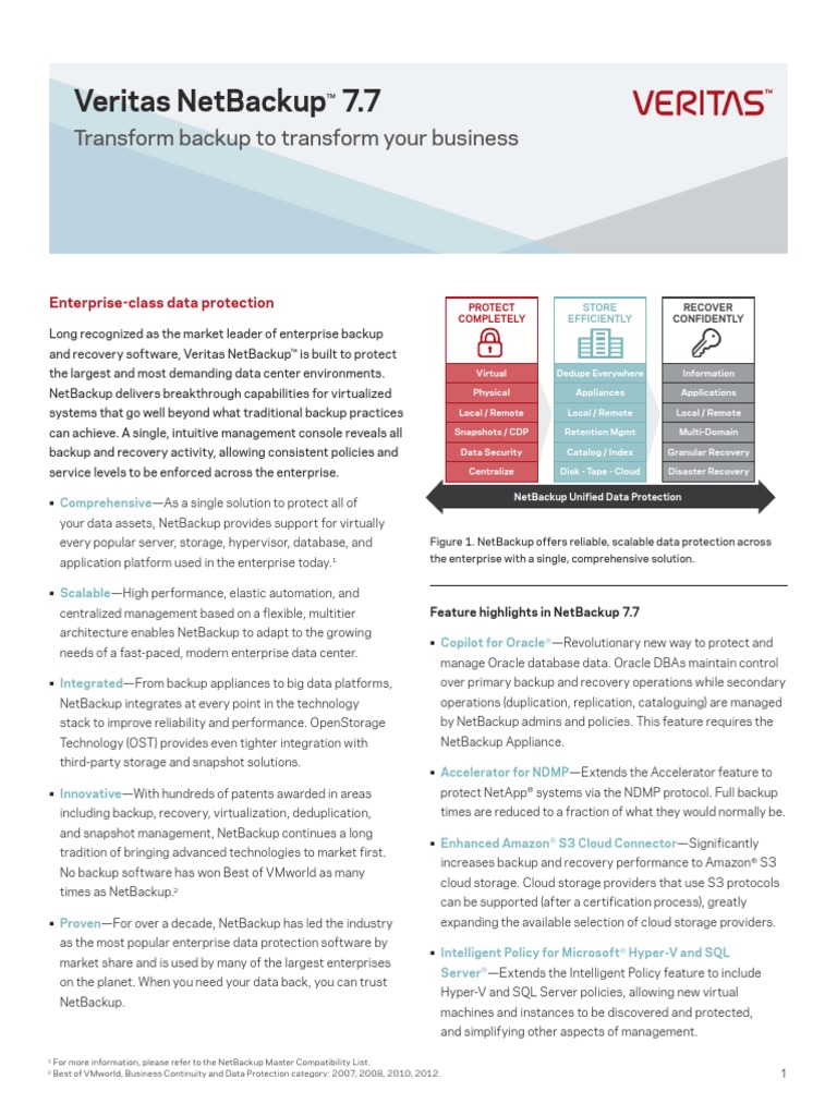 NetBackup 7.7 Data Sheet | PDF | Backup | Hyper V
