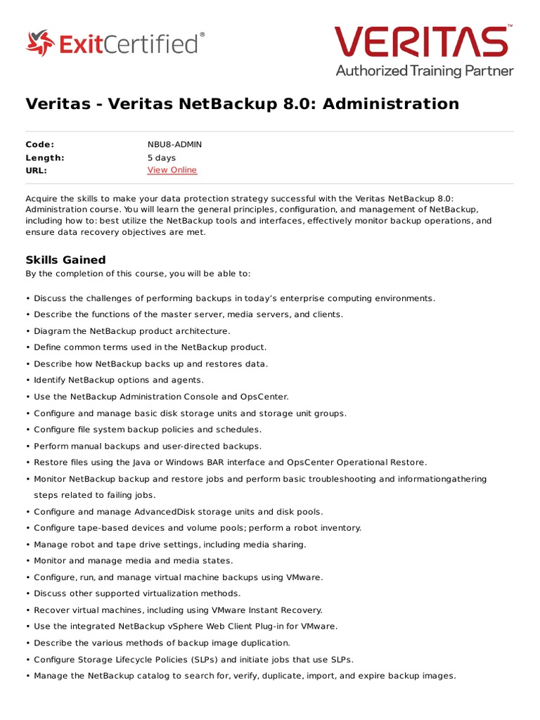 Veritas Netbackup 8 0 Administration | PDF | Backup | Computer Data Storage