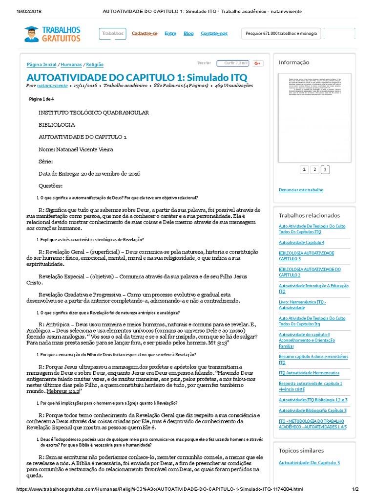 AUTOATIVIDADE DO CAPITULO 1 - Simulado ITQ - Trabalho Acadêmico - Natanvvicente | PDF ...